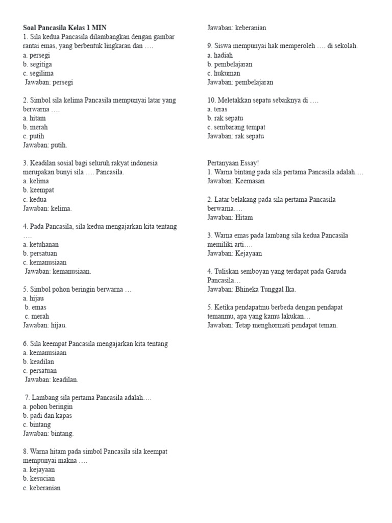 Soal Pancasila Kelas 1 MIN | PDF | Seni & Disiplin Bahasa
