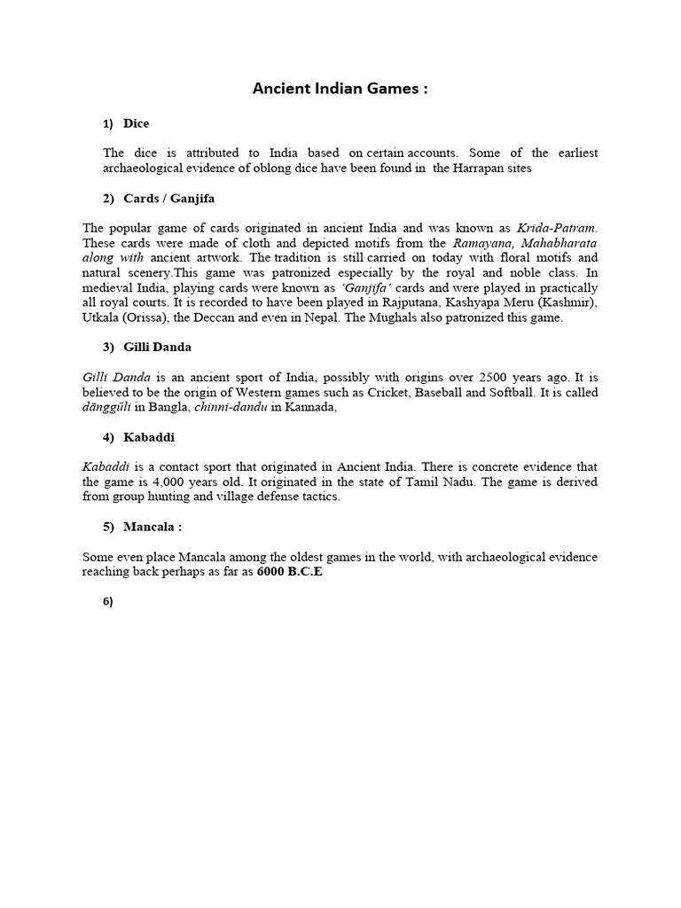 Ancient Indian Games | PDF