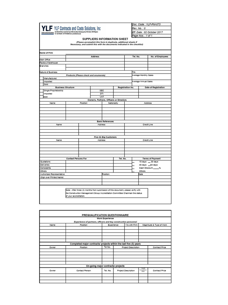 Supplier Information and Prequalification Form | PDF | Line Of Credit ...