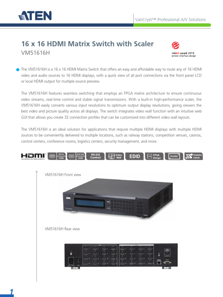 vm51616H - Video - Matrix - Switch - Ds - en | PDF | Hdmi | Video