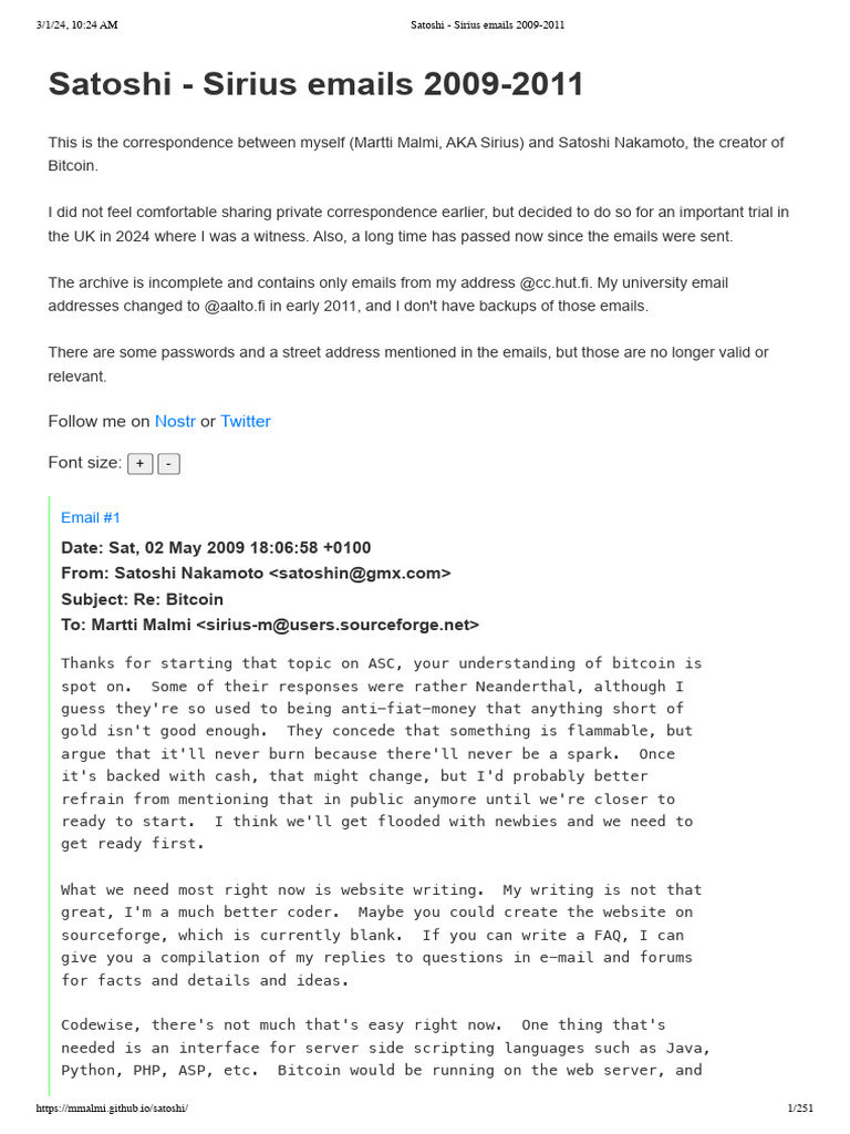 Satoshi Sirius Emails 2009 2011 Pdf Email Spam Spamming