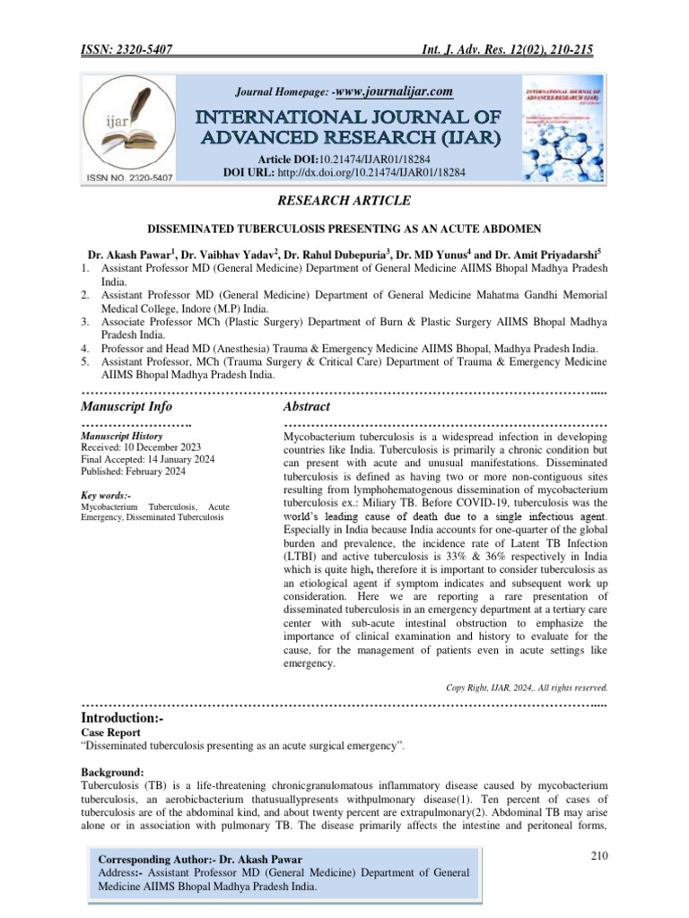 Disseminated Tuberculosis Presenting As An Acute Abdomen | PDF ...