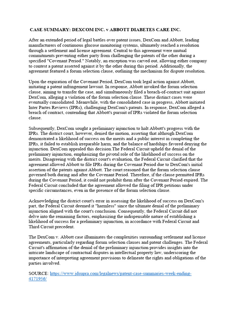 Case Summary | PDF | Lawsuit | Injunction