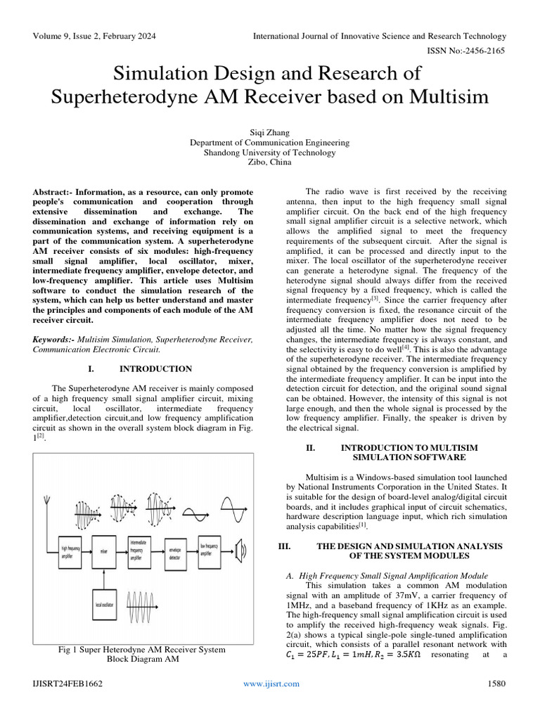 Simulation Design and Research of Superheterodyne AM Receiver Based On ... Simulation Design and Research of Superheterodyne AM Receiver Based On ...