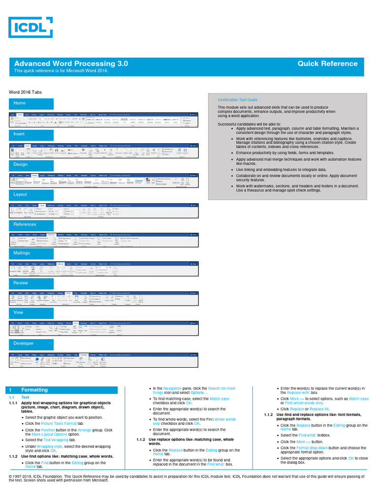 Advanced Word 2016 Guide | PDF | Note (Typography) | Computer File
