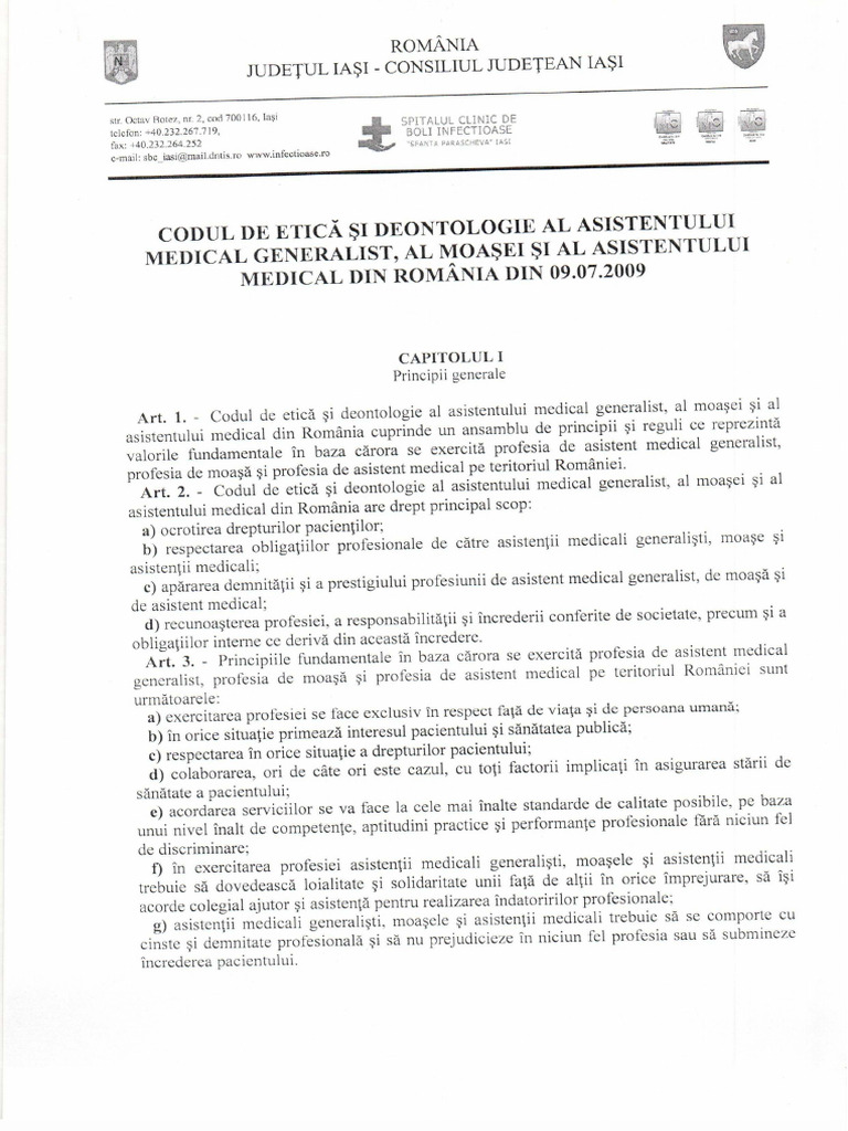Codul de Etica Si Deontologie Al Asistentului Medical | PDF