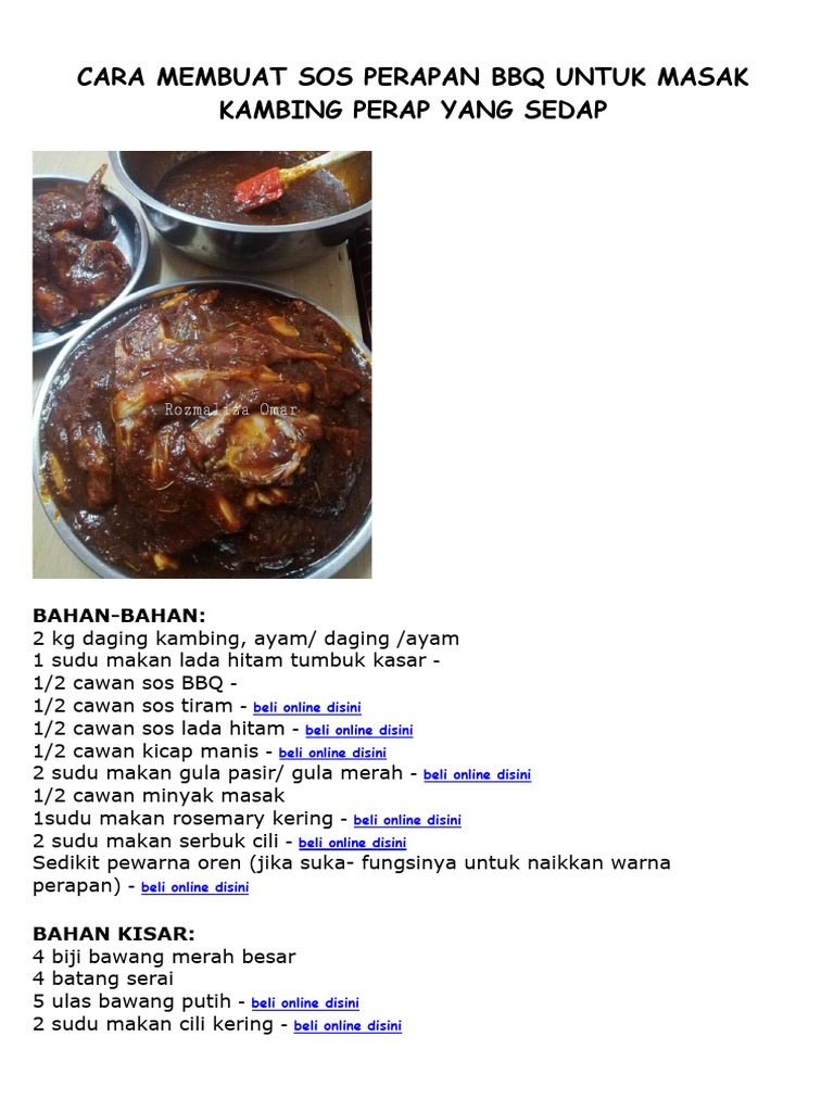 Cara Membuat Sos Perapan BBQ Untuk Masak Kambing Perap Yang Sedap | PDF