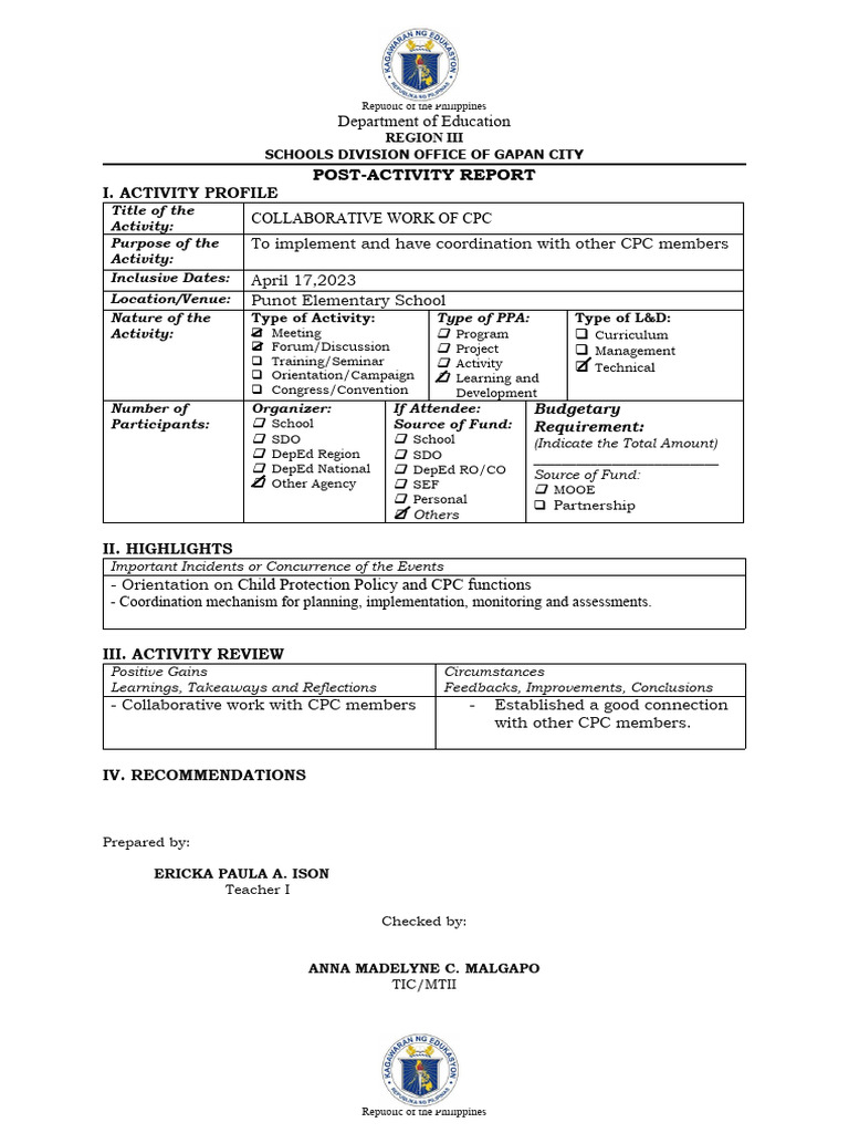 Collaborative CPC Activity Report | PDF | Career & Growth | Business