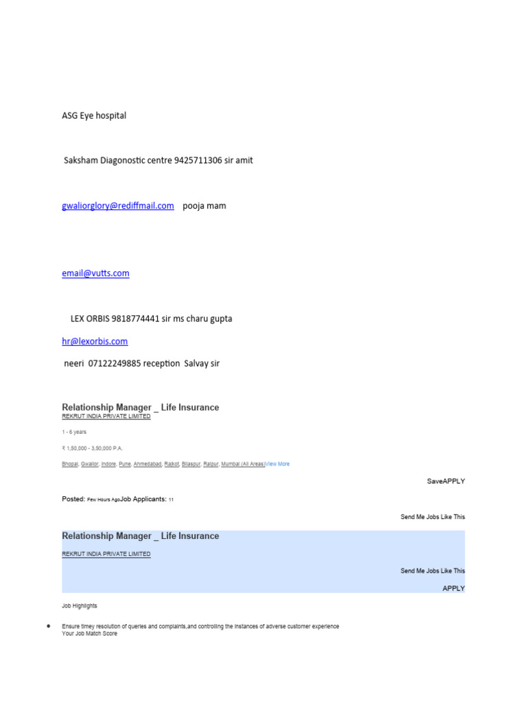 ASG Eye Hospital: Relationship Manager - Life Insurance | PDF | Pepsi ...