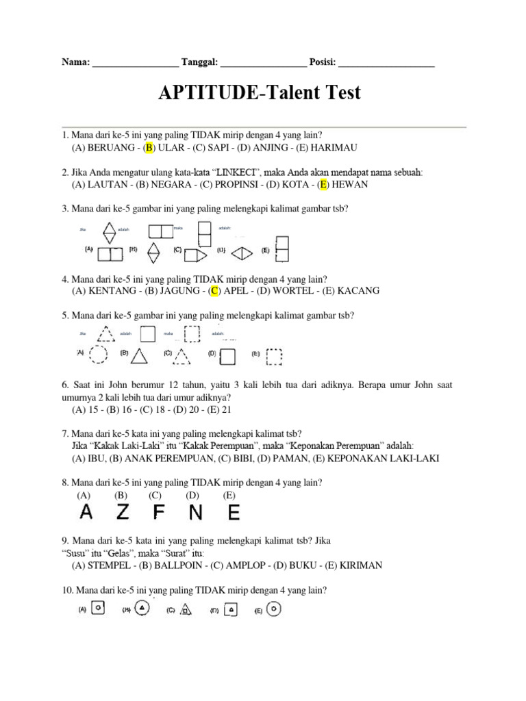 Contoh Soal Tes Aptitude dan Jawaban | PDF | Seni & Disiplin Bahasa ...