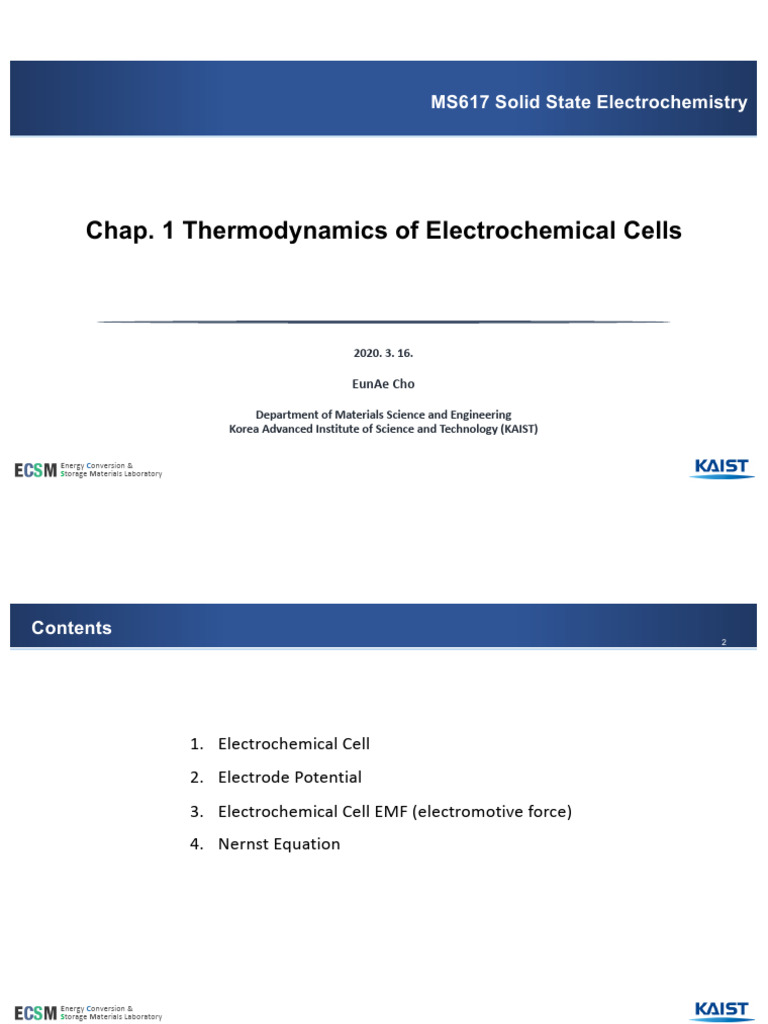 Chap 1 - 1 Electrochemical Cell | PDF | Electrochemistry | Redox