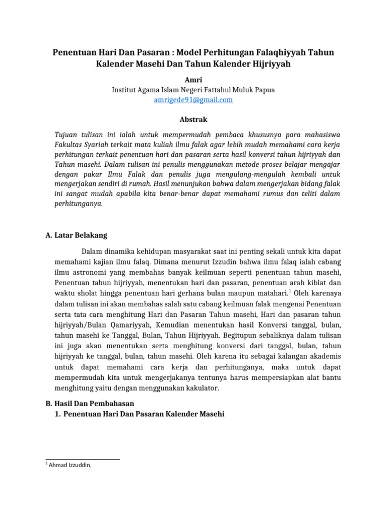 Penentuan Hari Dan Pasaran Kalender Masehi Dan Hijriyyah | PDF