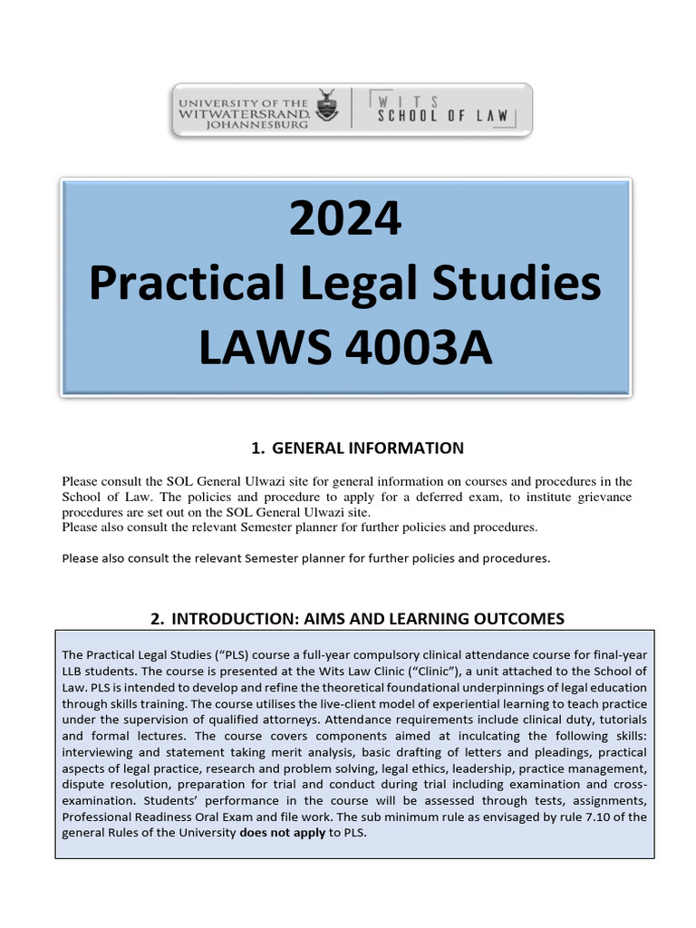 PLS - Course Outline 2024 | PDF | Lecture | Lawyer