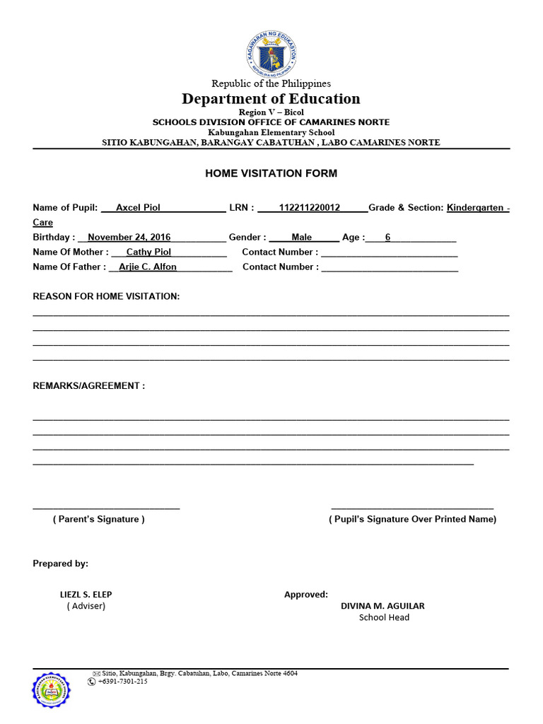 Home Visitation Form | PDF