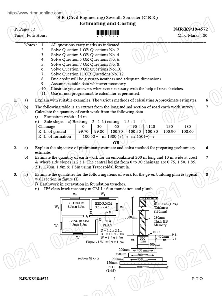 Civil Engineering Estimating Exam Guide | PDF | Book Value | Civil ...