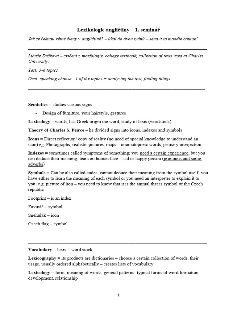 Lexikologie: Úvod do angličtiny | PDF | Word | Part Of Speech