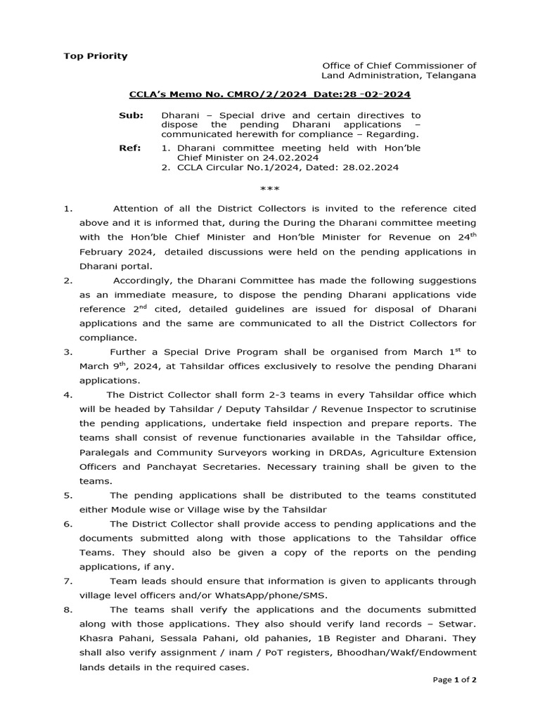 Dharani Application Processing Guidelines | PDF | Government