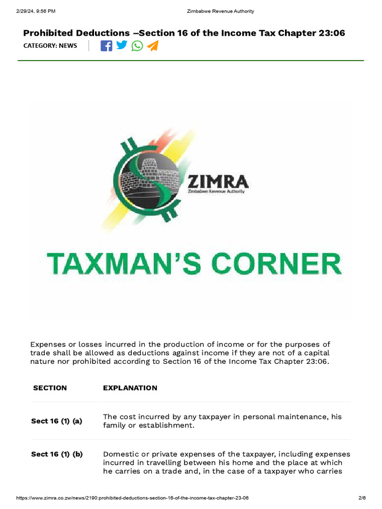 Tax Deduction Restrictions in Zimbabwe | PDF | Expense | Taxes