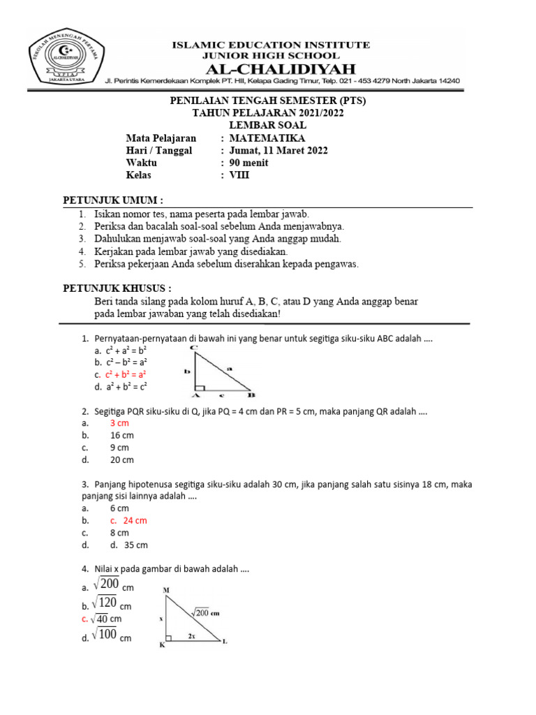 Soal PTS Kelas 8 Genap 2022 | PDF
