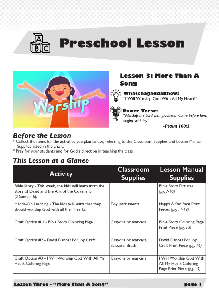 Preschool Worship Lesson: David's Joy | PDF | David | Ark Of The Covenant