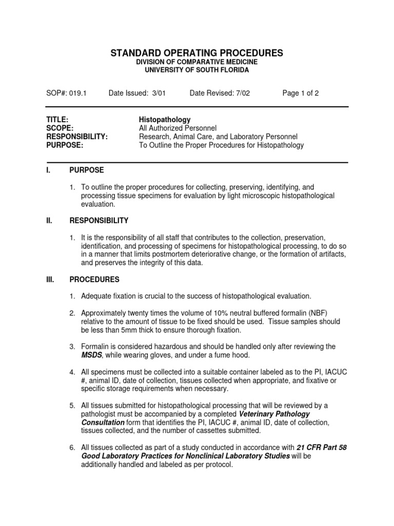 Standard Operating Procedures: TITLE: Histopathology Scope ...