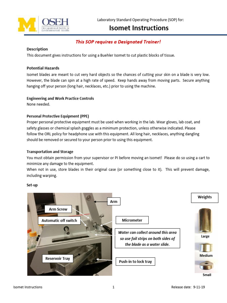 Isomet Instructions: This SOP Requires A Designated Trainer! | PDF ...
