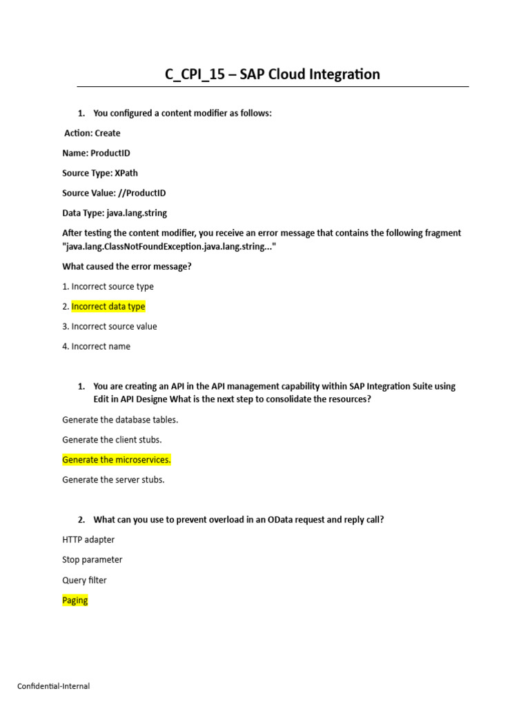 SCDA - SAP Integration Suite (C - CPI - 15) Practice Questions | PDF ...