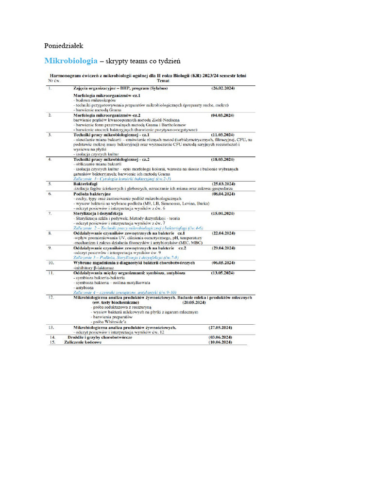 Rozpiska Tygodnia | PDF