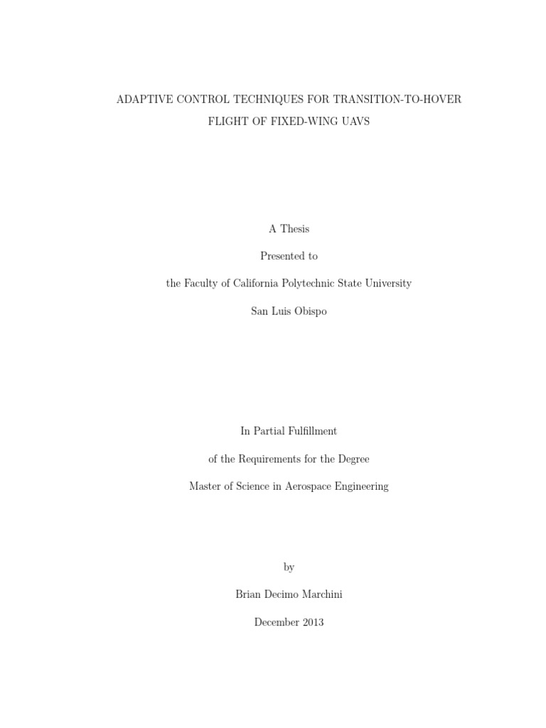 Adaptive Control Techniques For Transition-to-Hover Flight of Fixed ...