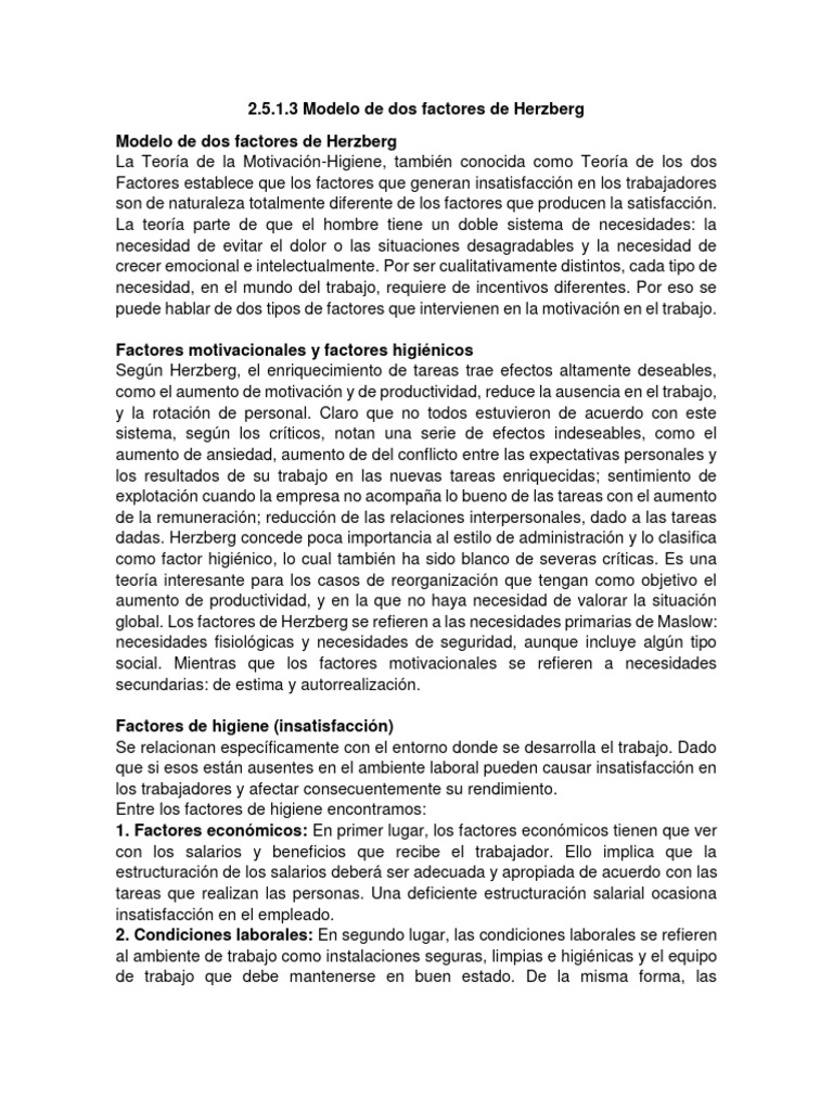 Teoria Modelo de Dos Factores de Herzberg | PDF | Motivación | Motivacional
