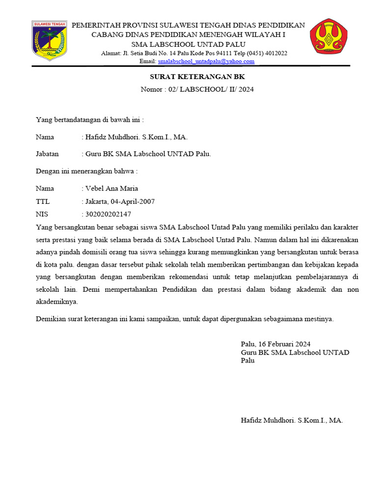 Surat Keterangan BK | PDF