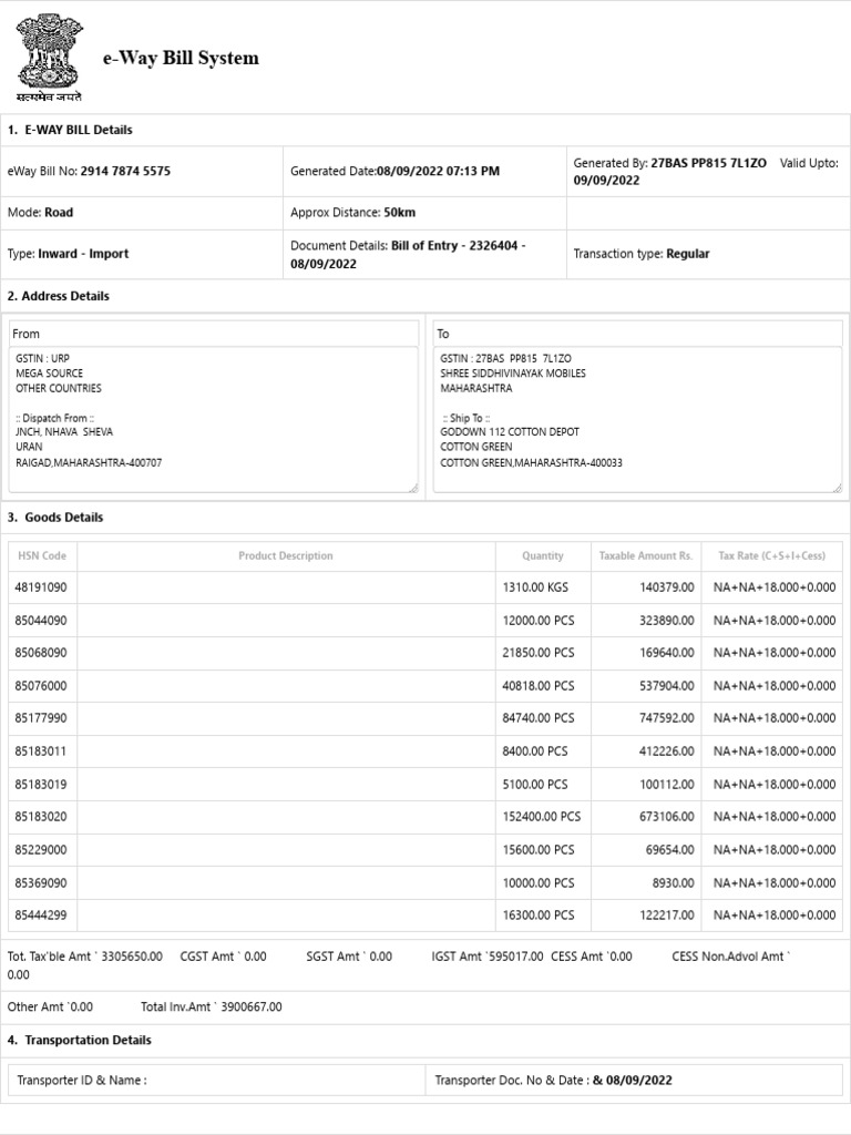E-Way Bill System 08.09 | PDF | Taxation | Governance