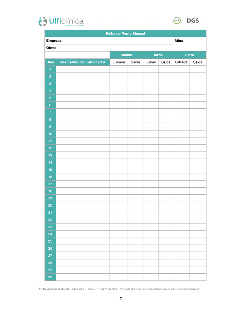 Ficha de Ponto Trabalhadores | PDF