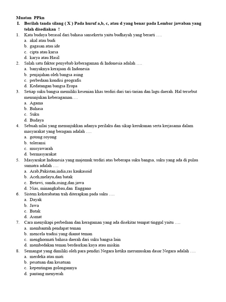 Soal Ujian PPkn dan Muatan Pelajaran | PDF | Kajian Bahasa Asing