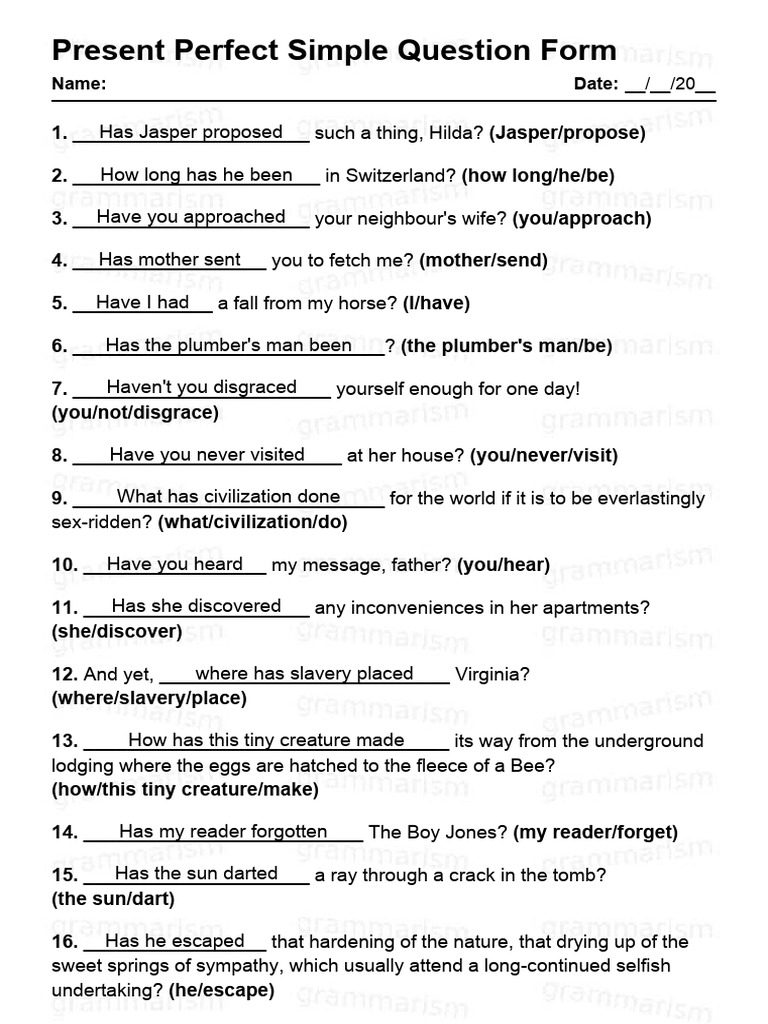 Present Perfect Simple Question Exercises | PDF