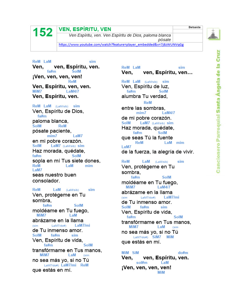 152 Ven Espíritu Ven (Paloma Blanca Posate) | PDF