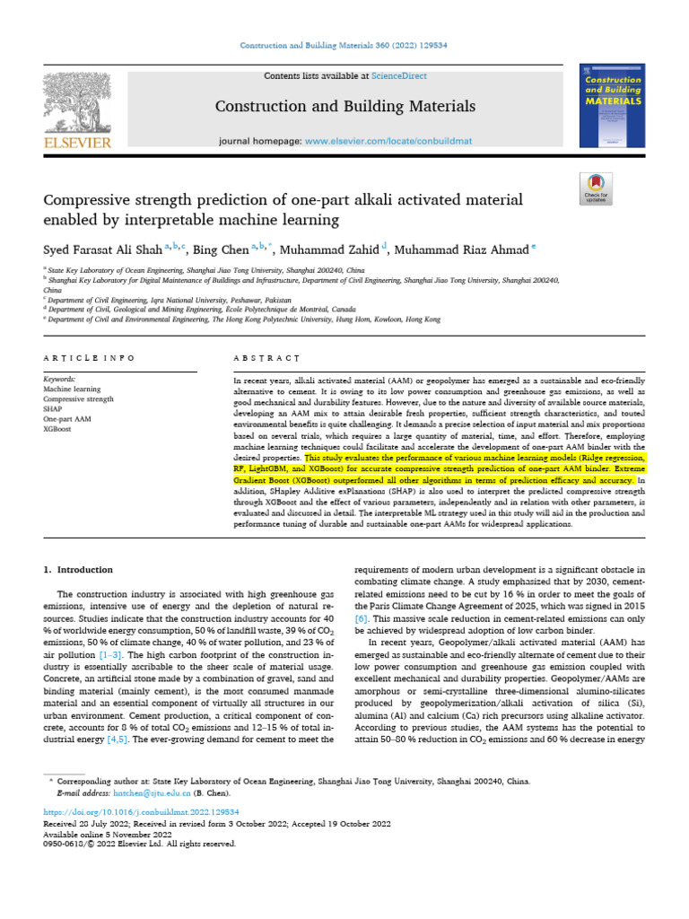 Compressive Strength Prediction of One-Part Alkali Activated Material ... Compressive Strength Prediction of One-Part Alkali Activated Material ...