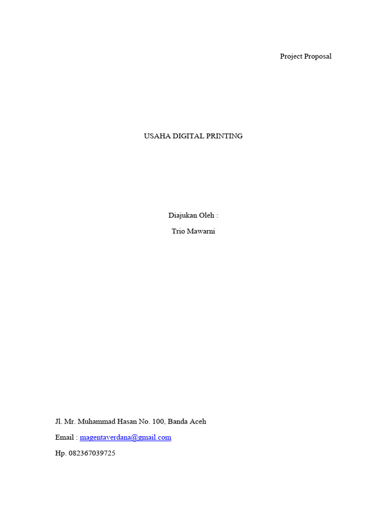 Project Proposal Mesin Digital Printing | PDF | Bisnis