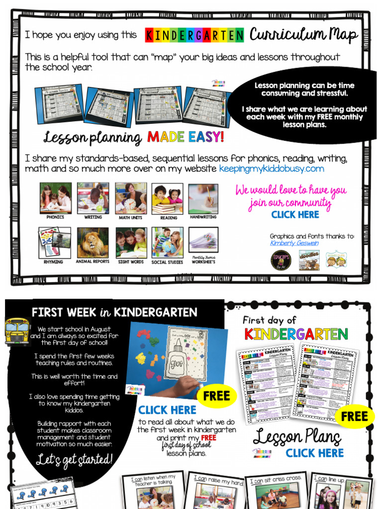 KindergartenLessonPlansforBacktoSchoolFreeCurriculumMapAugust 1 | PDF