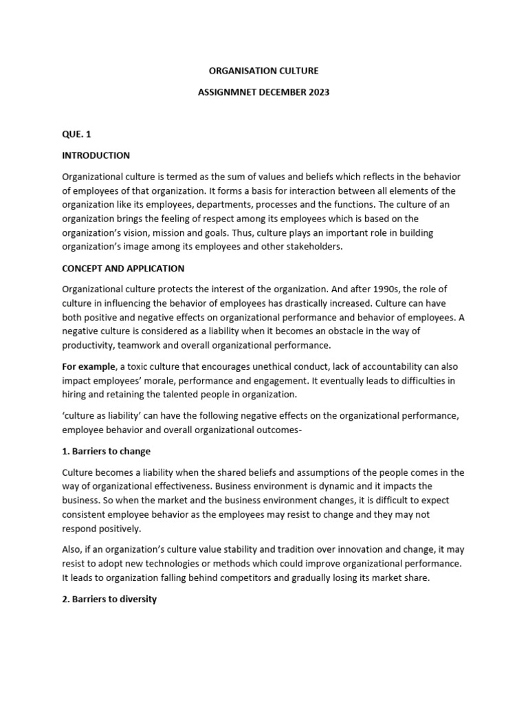 ORGANISATION CULTURE ASSIGNMENT DEC 2023 | PDF | Organizational Culture | Leadership
