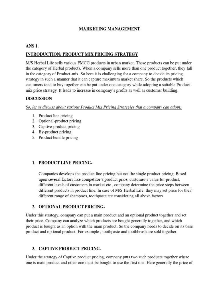 Marketing Management Assignment | Download Free PDF | Sales | Pricing