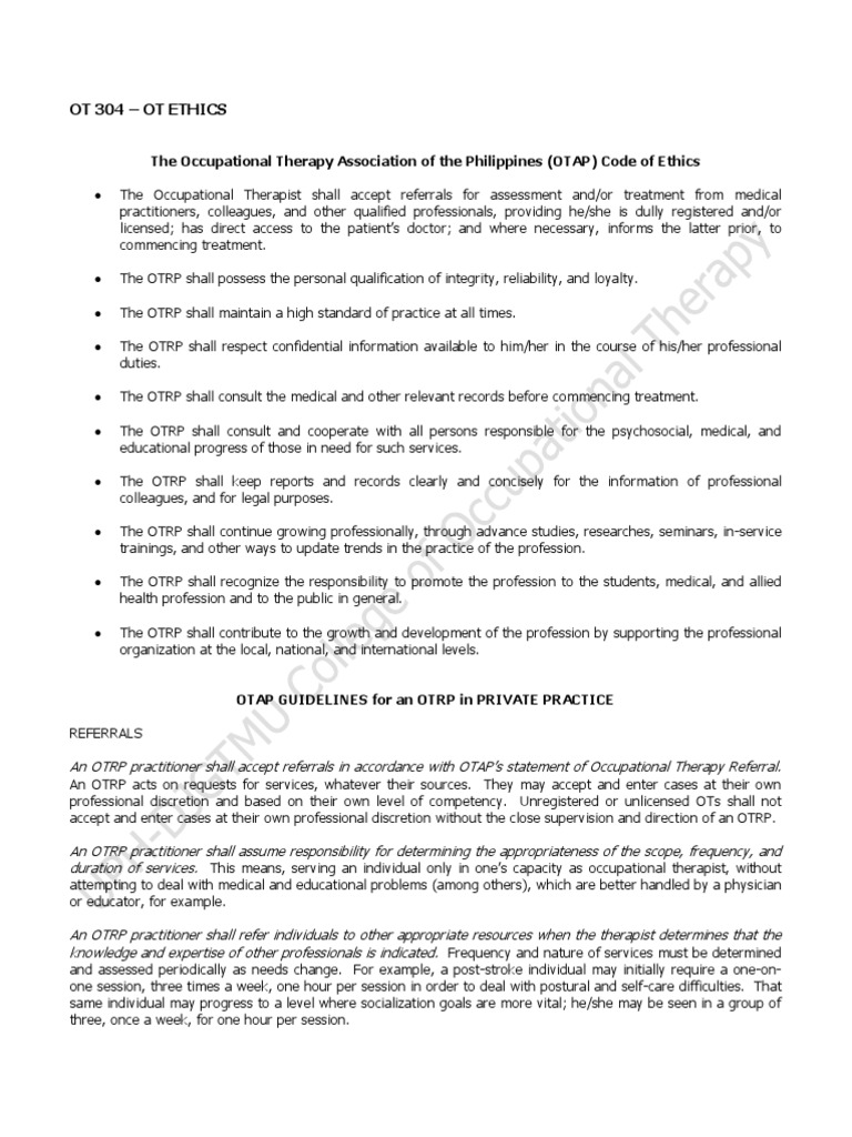 OT Code of Ethics | Occupational Therapy | Confidentiality