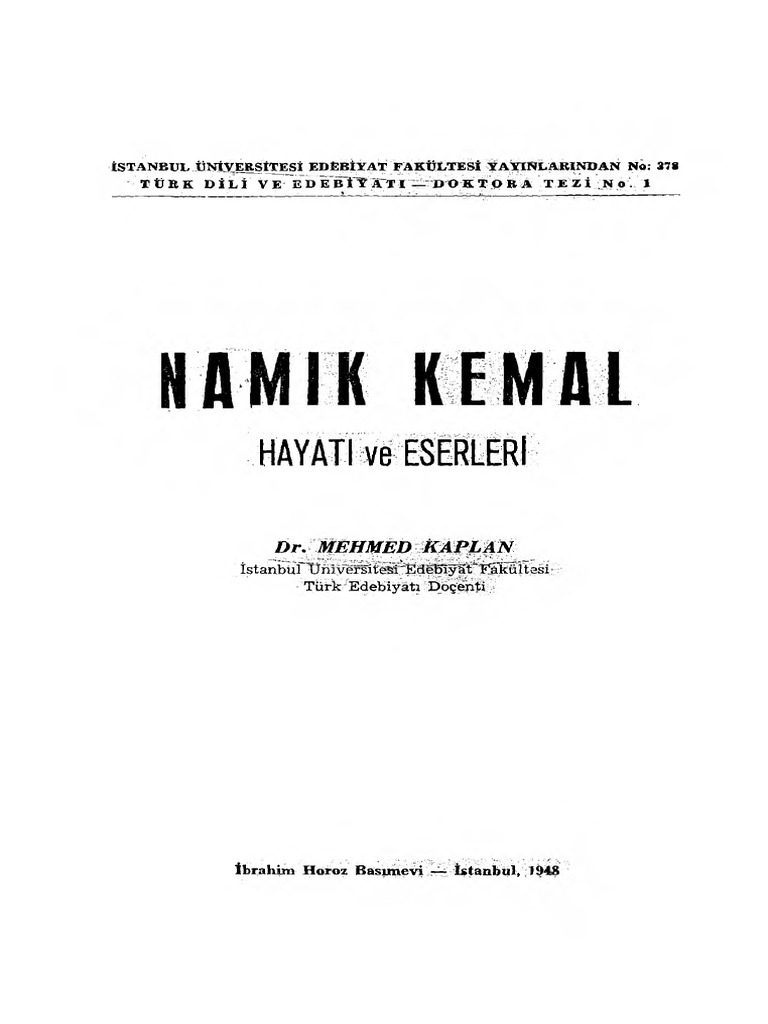 Namk Kemal Hayat Ve Eserleri Mehmet KAPLAN | PDF