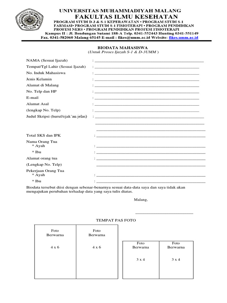 Form Seminar Hasil Skripsi Fisioterapi 2020 | PDF