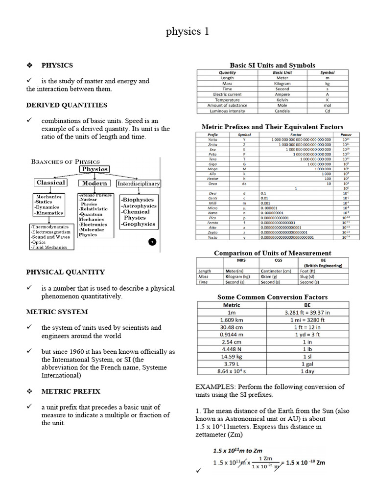 Physic Note | PDF | International System Of Units | Significant Figures