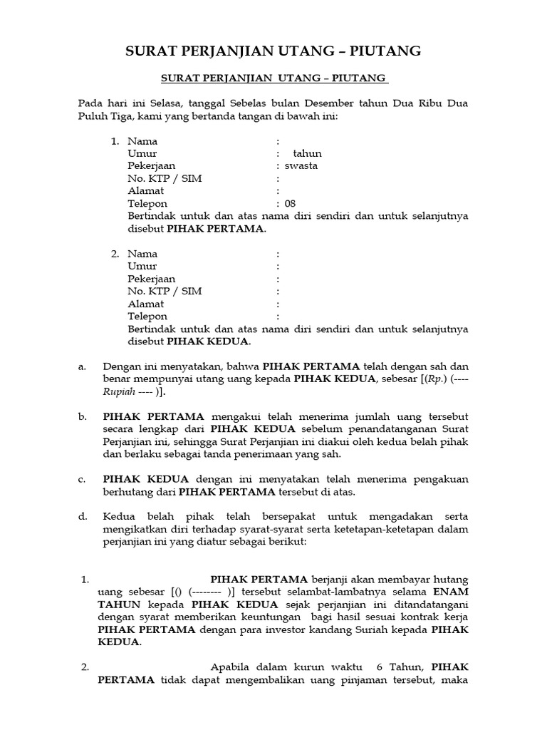 Format Surat-Perjanjian-Utang-Piutang | PDF | Hukum
