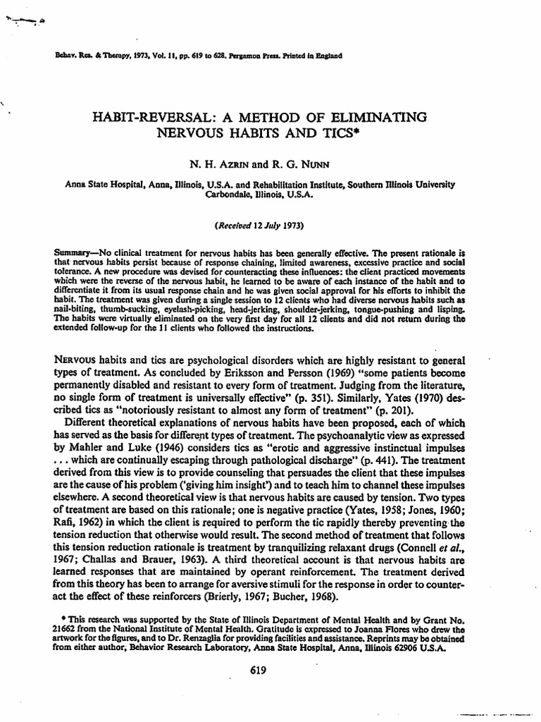 Azrin and Nunn 1973 Habit Reversal a Method of Eliminating Nervous ...