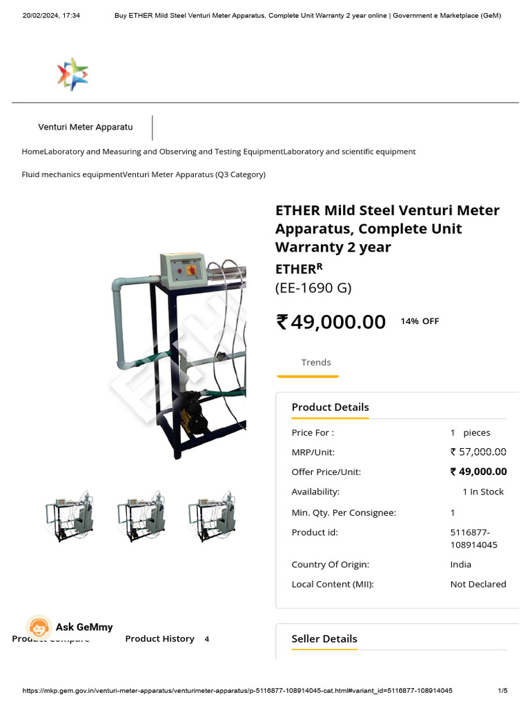 ETHER Mild Steel Venturi Meter for Sale | PDF | Pump | Valve