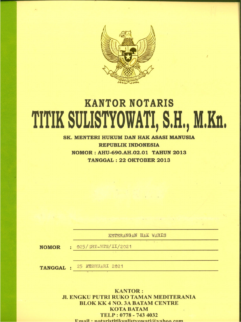 Keterangan Hak Waris Dewi Handayani | PDF