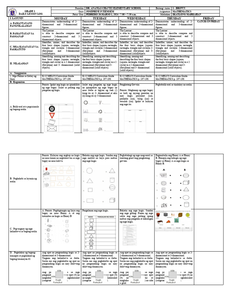 DLL Math G1 Q3 W5 | PDF | Differentiated Instruction | Euclidean Geometry